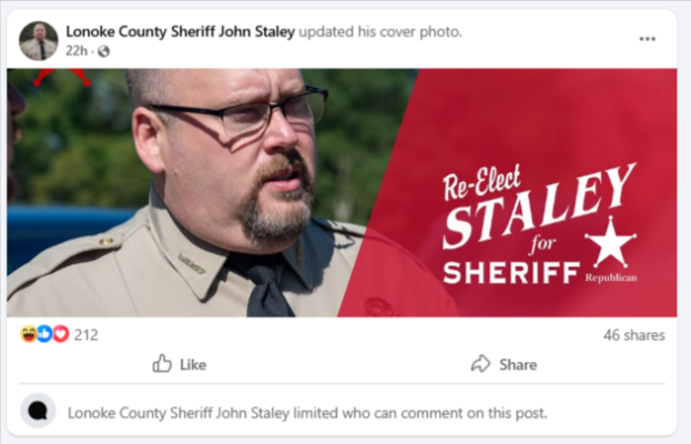 Lonoke County Sheriff John Staley Turns Off Comments on Re-Election ...